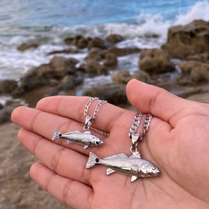 925 Sterling Silver Redfish Necklace, Redfish Charm, Red Drum Fish ...