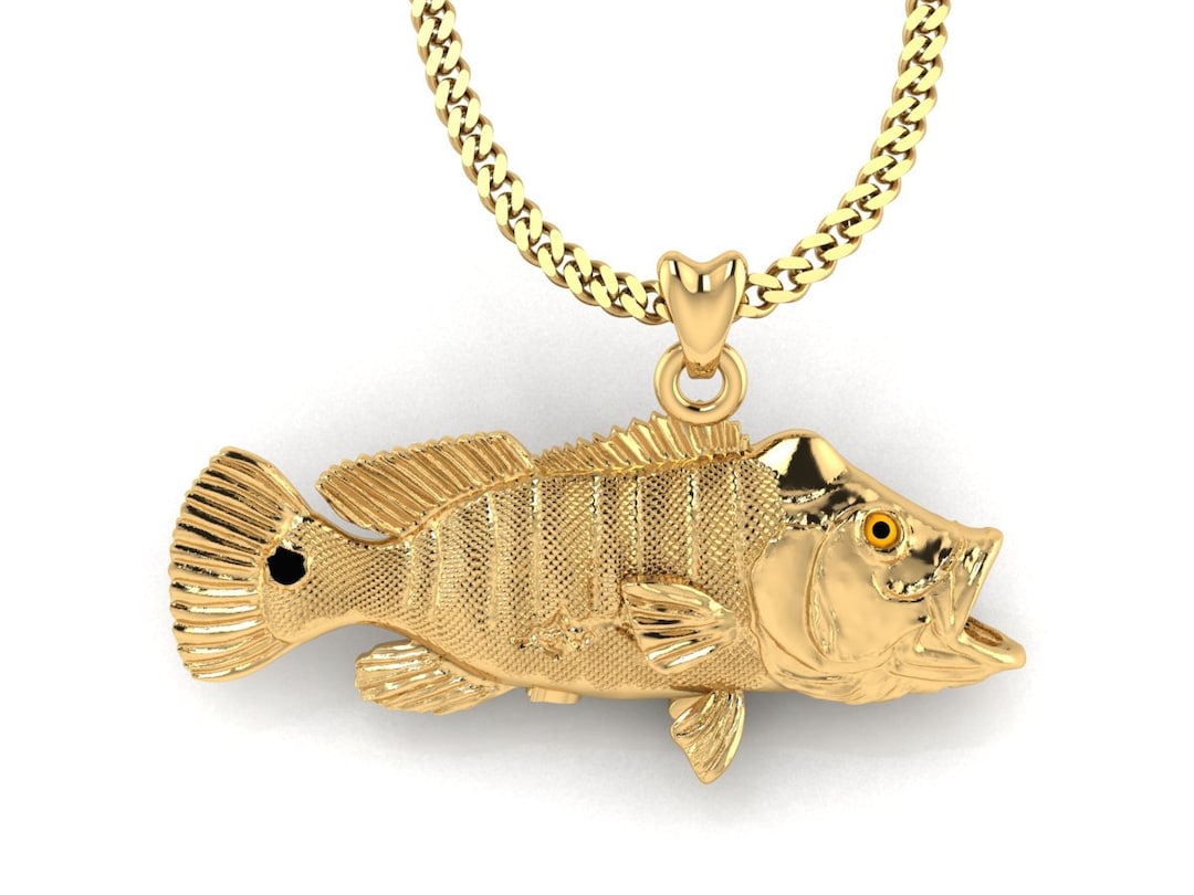 14k Gold Peacock Bass Fish Necklace, Butterfly Peacock Bass Pendant ...