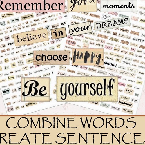 Digital Collage Sheet Words Sentences Phrases Quotes - Etsy