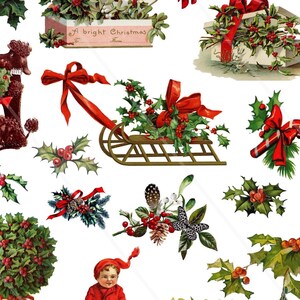 Christmas Holly Vintage Clip Art Digital Collage Sheet - Etsy
