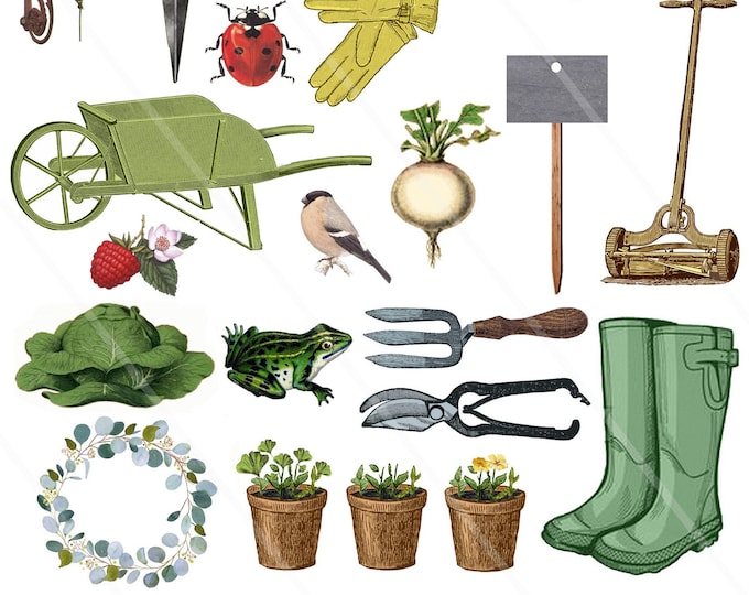 Digital Collage Sheet Gardening Garden Clip Art PNG Images - Etsy