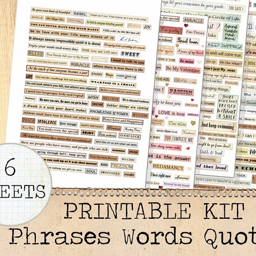 Digital Collage Sheet Words Sentences Phrases Quotes - Etsy