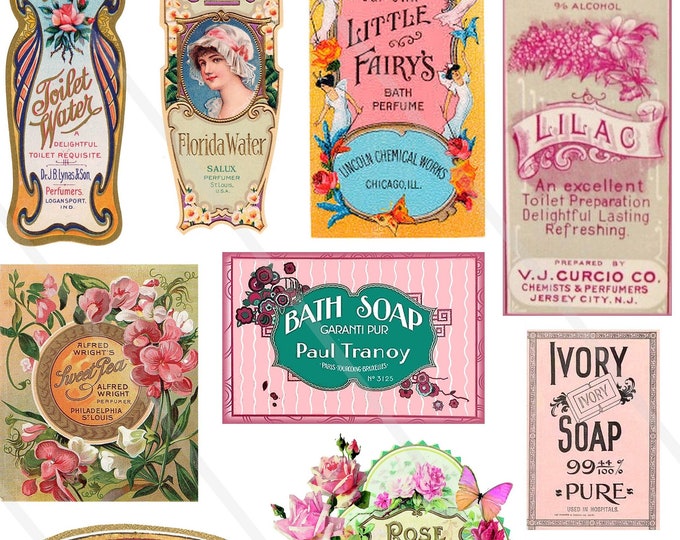 French Perfume Cologne Labels, Digital Sheet, Vintage Floral French ...