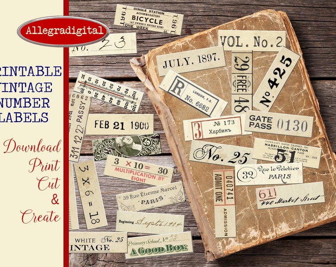Vintage Number Labels Junk Journal Tags Random Numbers - Etsy