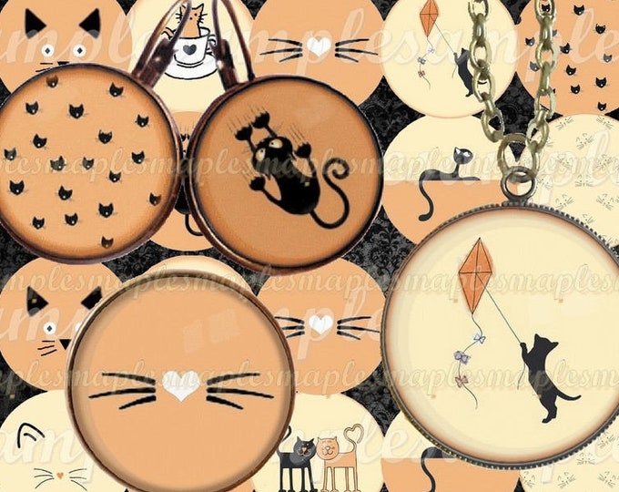 Cat Digital Collage Sheet Black Cat 1 Inch Circles Digital - Etsy