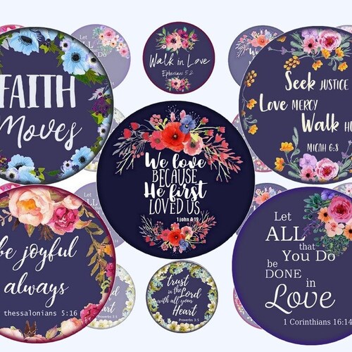 Digital Collage Sheet Circles Bible Verses 2 Inch 1.5 Inch 1.2 | Etsy
