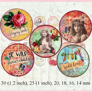 Digital Collage Sheet Circles Gypsy Bohemian Vintage, Bottlecap Images ...