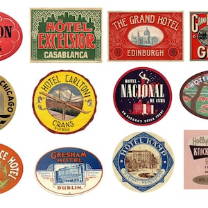 Printable Vintage Hotel Luggage Labels Digital Collage Sheet Travel ...