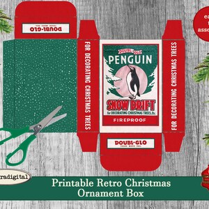 Printable Retro Christmas Ornament Box for Gifts DIY Vintage Box ...