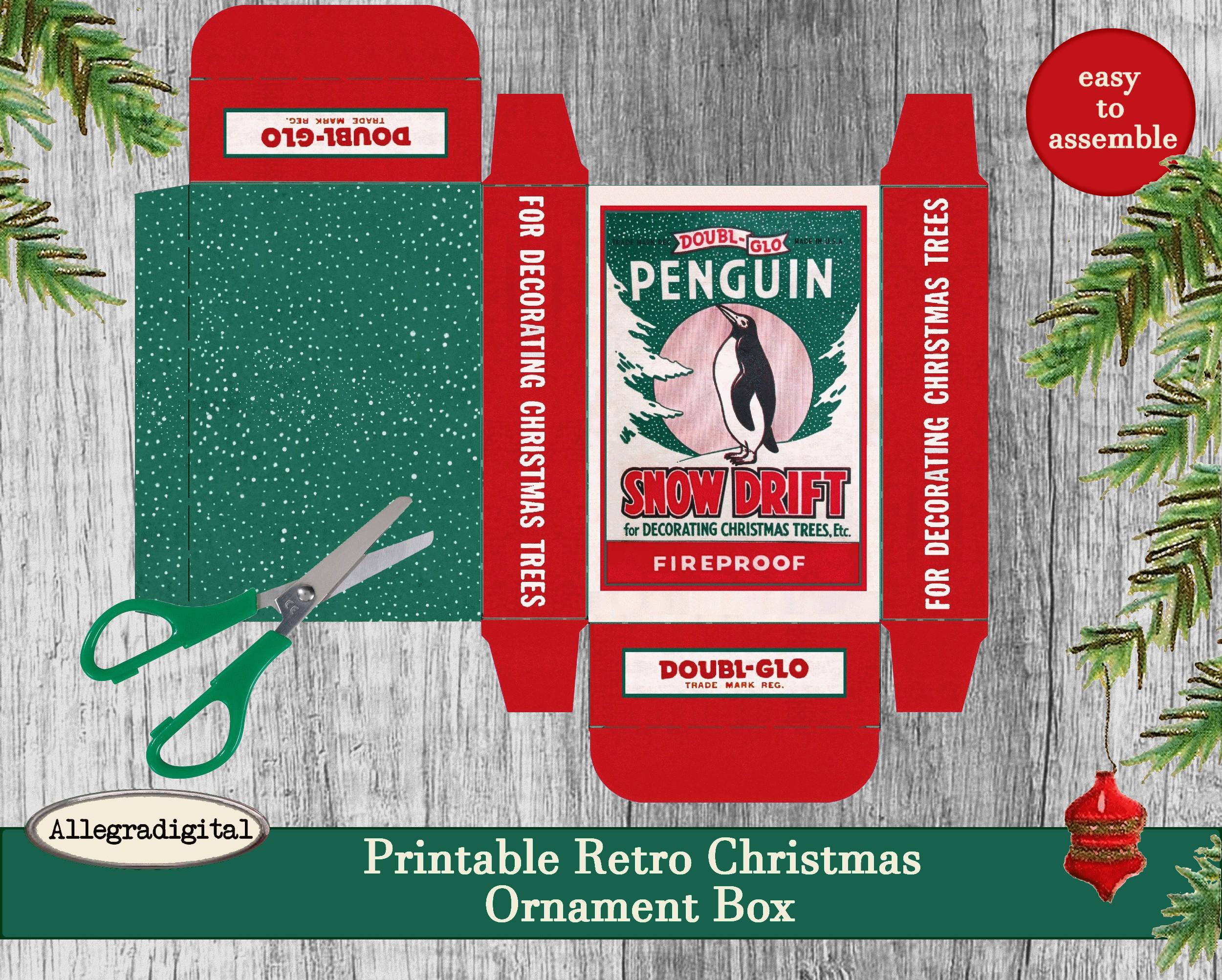 Printable Retro Christmas Ornament Box for Gifts DIY Vintage Box ...