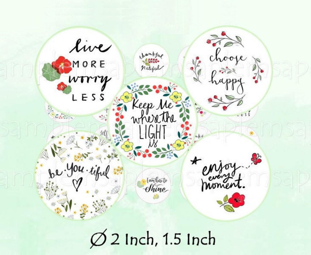 Digital Collage Sheet Circles Motivational Inspirational 2 Inch Saying ...