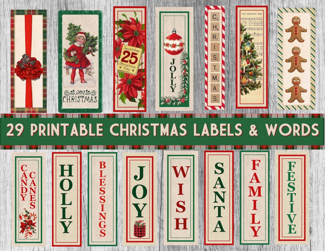 Vertical Christmas Labels, Printable Christmas Words, Printable ...