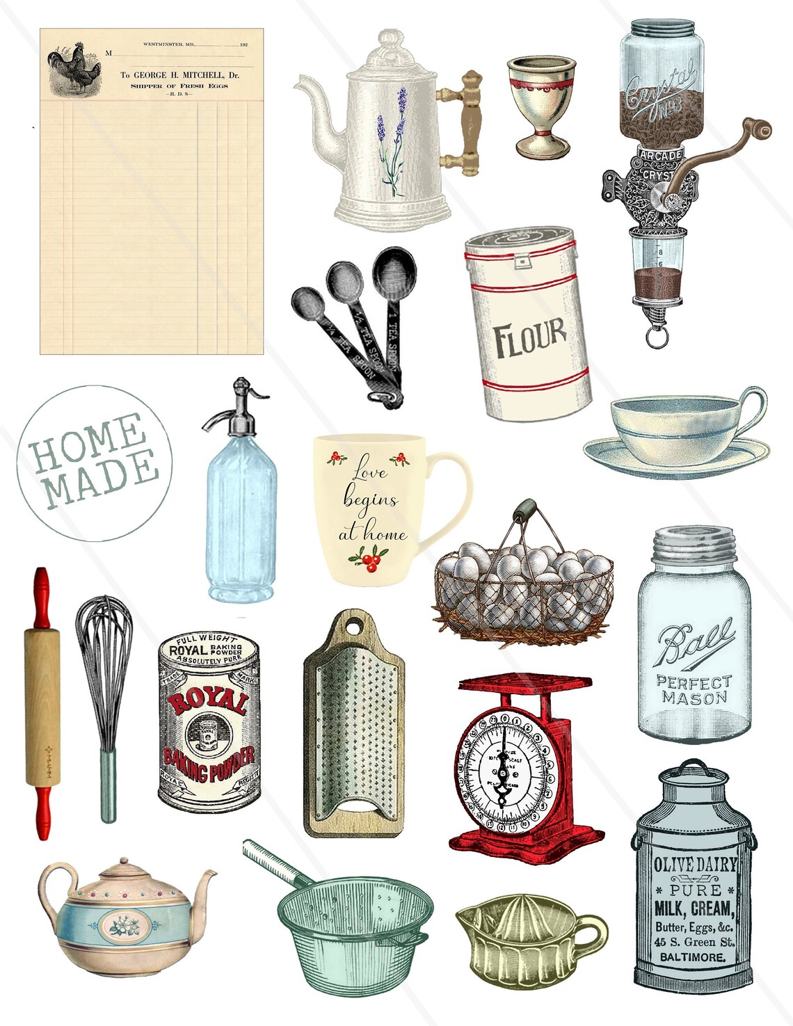 Vintage Farmhouse Decor Clipart - Digital Collage Sheets, Country and ...