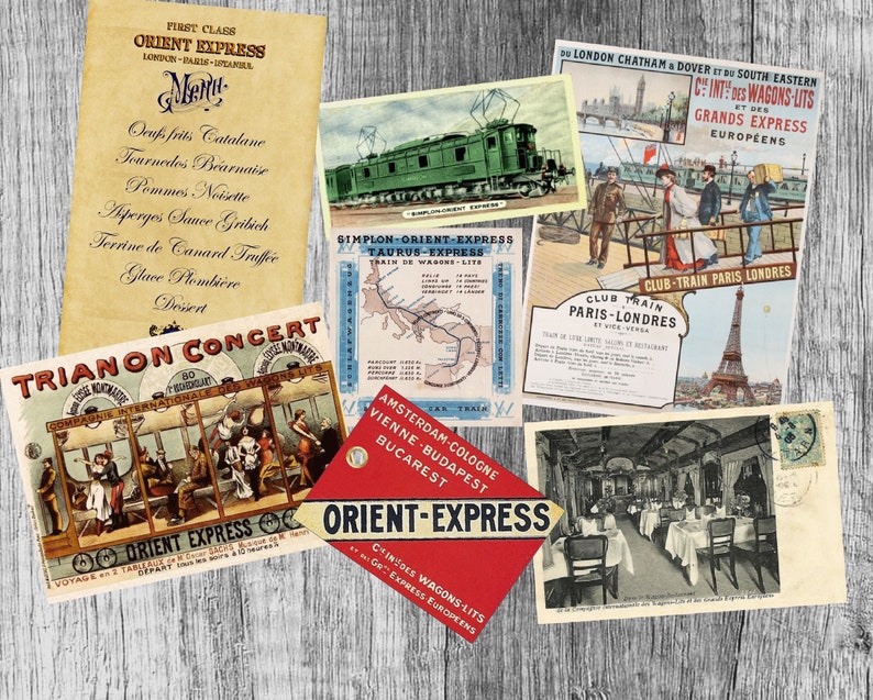 Vintage Orient Express Train Ephemera | Digital Collage Sheet | Travel ...