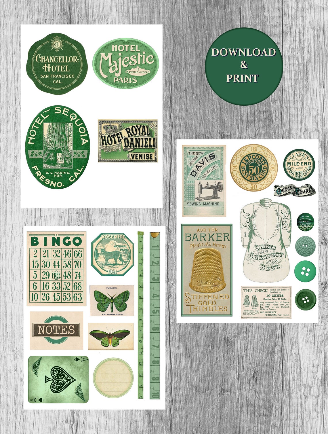 Green Ephemera Pack Instant Download Printable Digital - Etsy