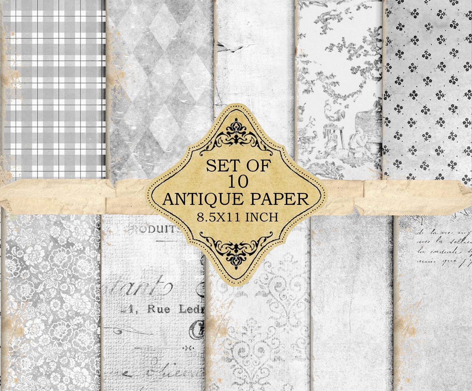 Antique Grey Paper Pack, Junk Journal, Scrapbook Paper, Printable Paper ...
