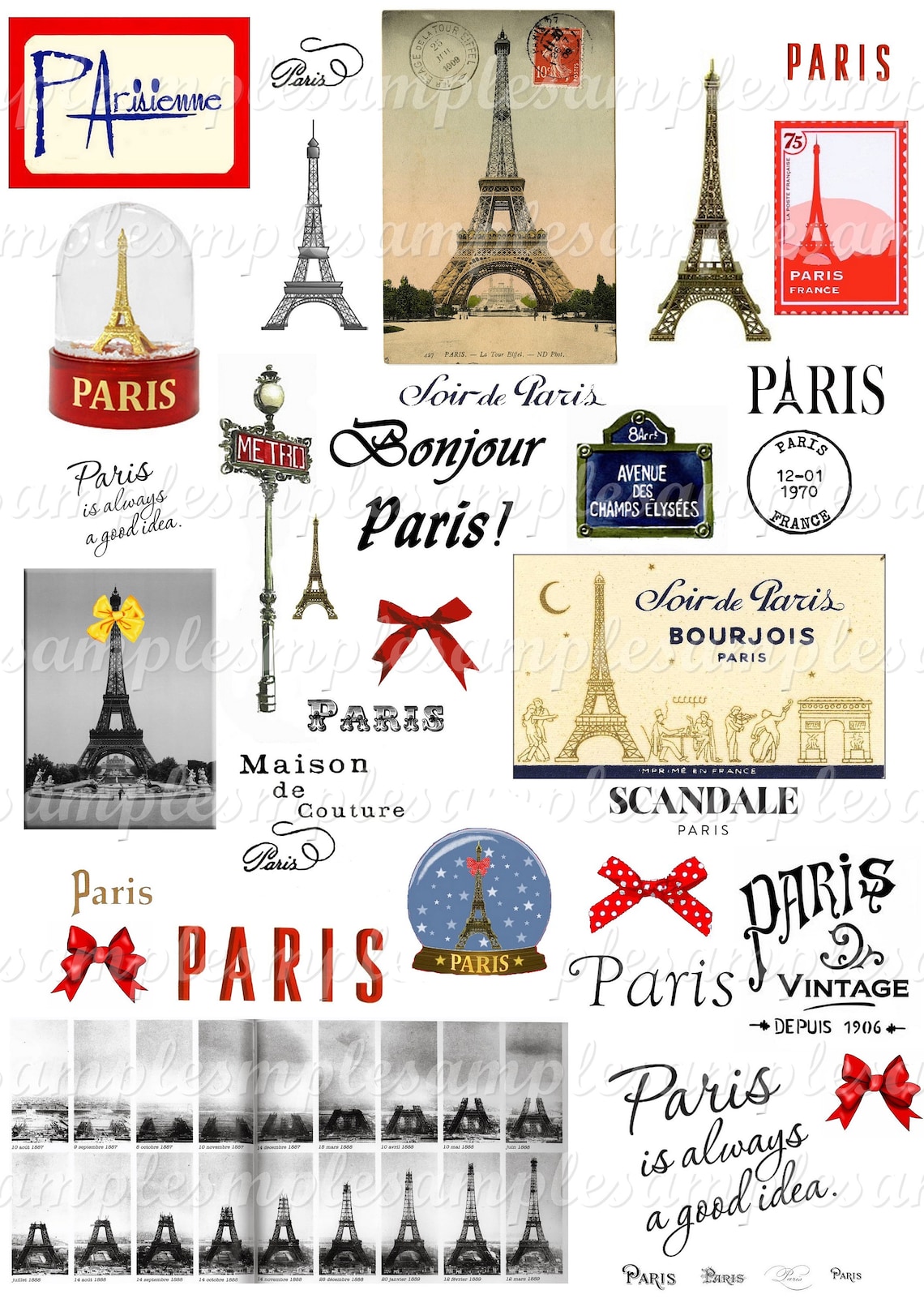 Digital Collage Sheet Paris Vintage Clipart French Printable Paris Clip ...