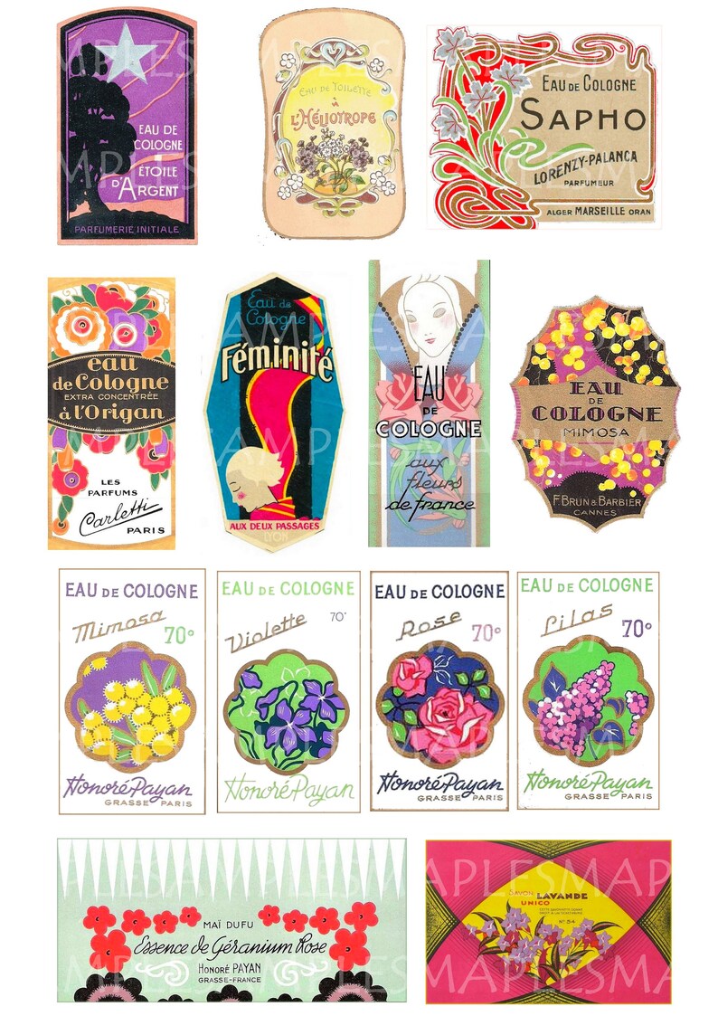 French Perfume Cologne Labels Digital Sheet 9 Labels - Etsy