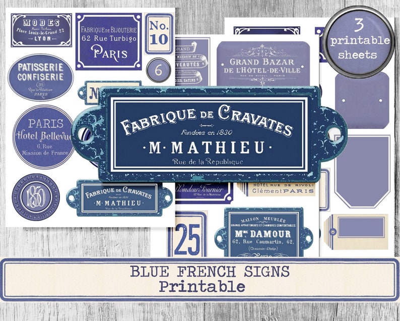 Vintage French Blue Signs and Labels – Printable Paris Street Sign ...