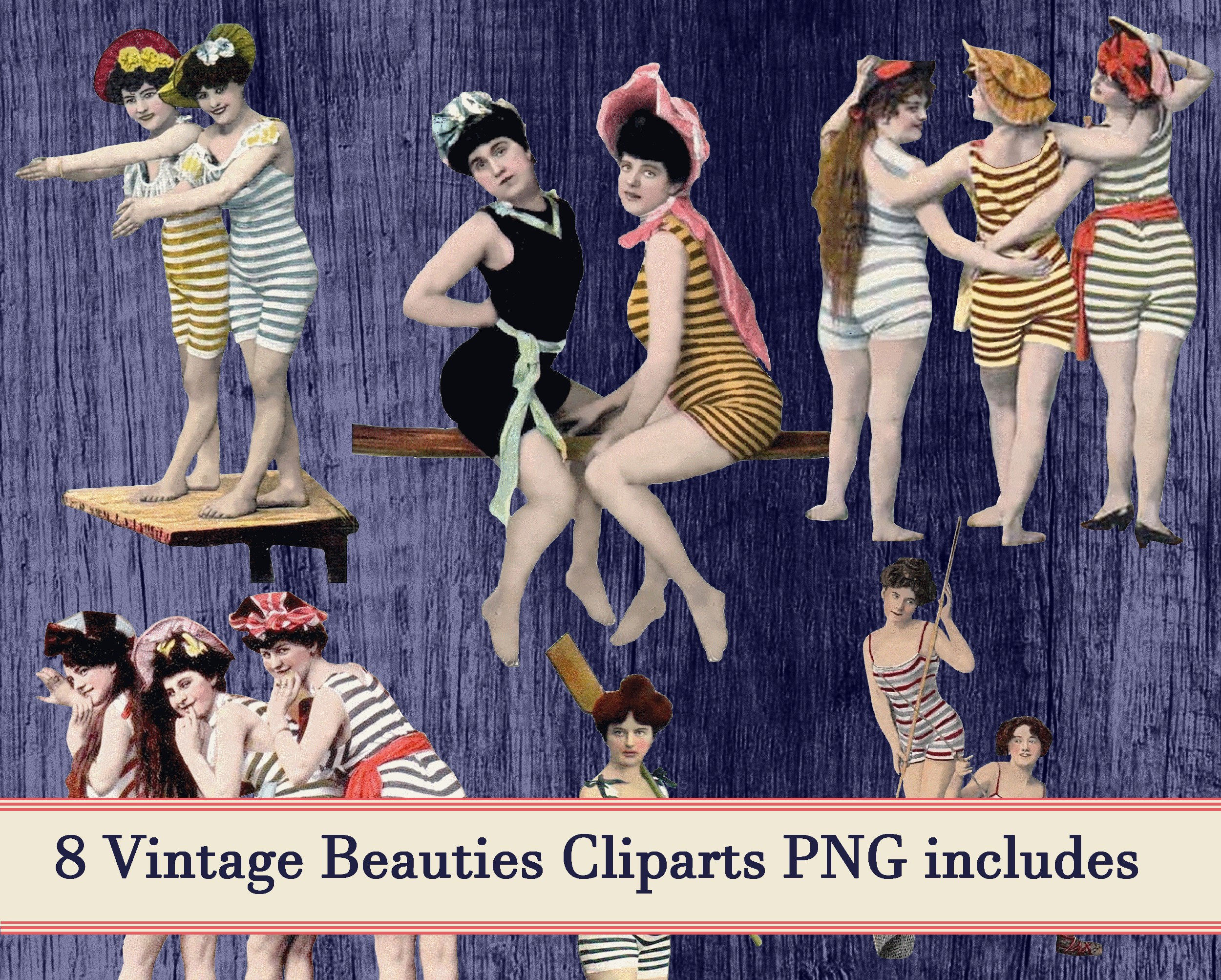 Vintage Bathing Beauties Cliparts Digital Collage Sheet Beach Etsy Nederland