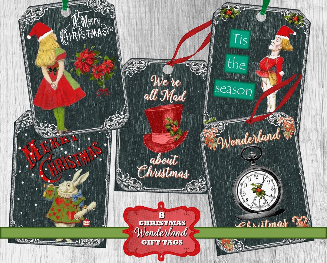 Christmas Alice in Wonderland Gift Tags Printable XMAS Hang Tags ...