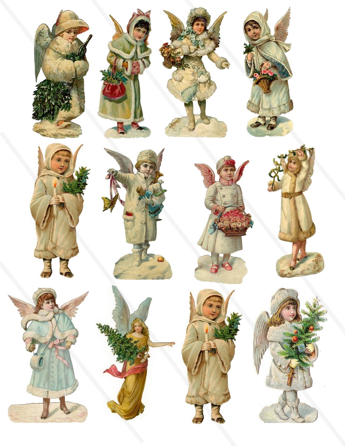 Digital Collage Sheet Victorian Christmas Children Images - Etsy