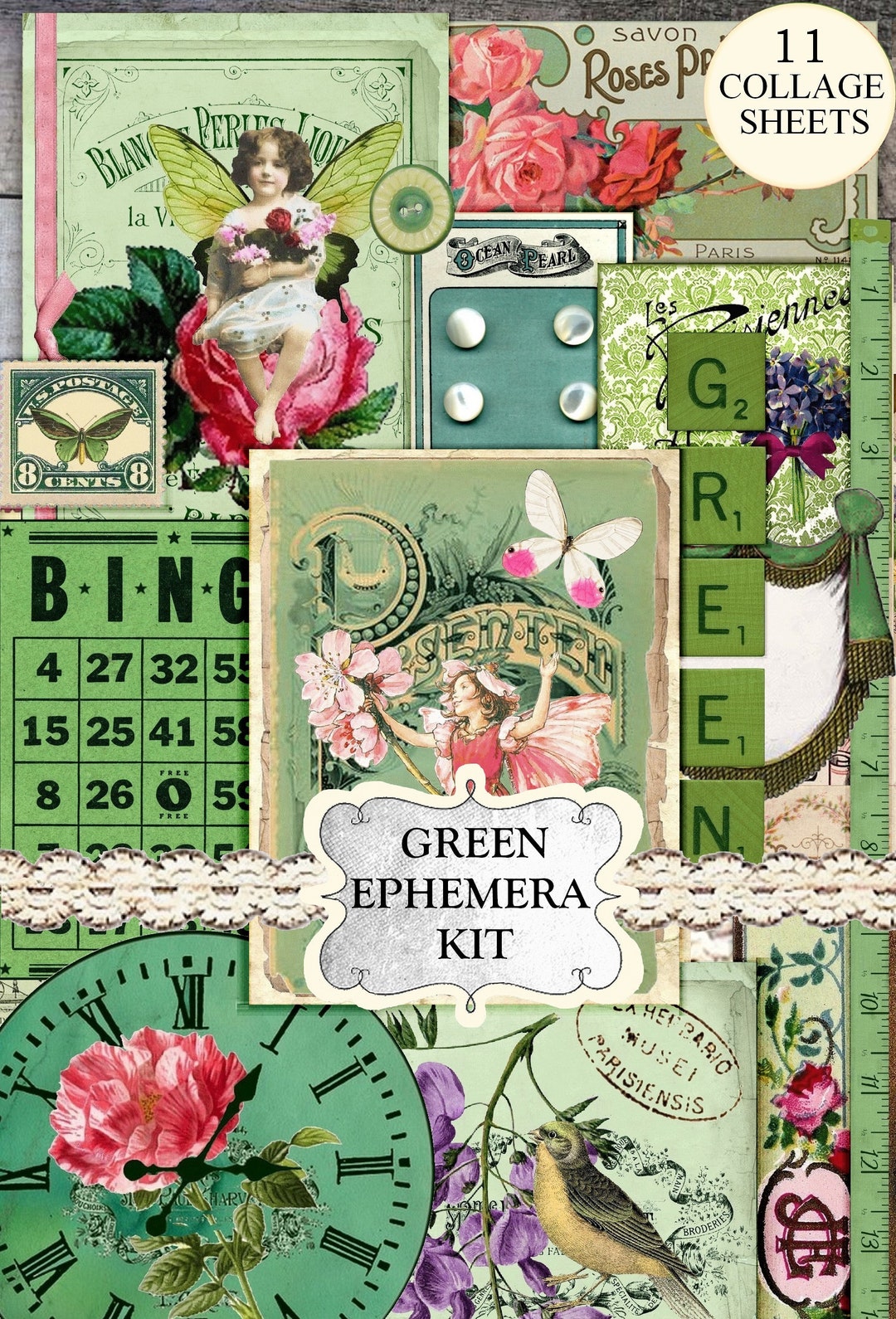 Vintage Green Ephemera Pack for Junk Journal Scrapbooking - Etsy