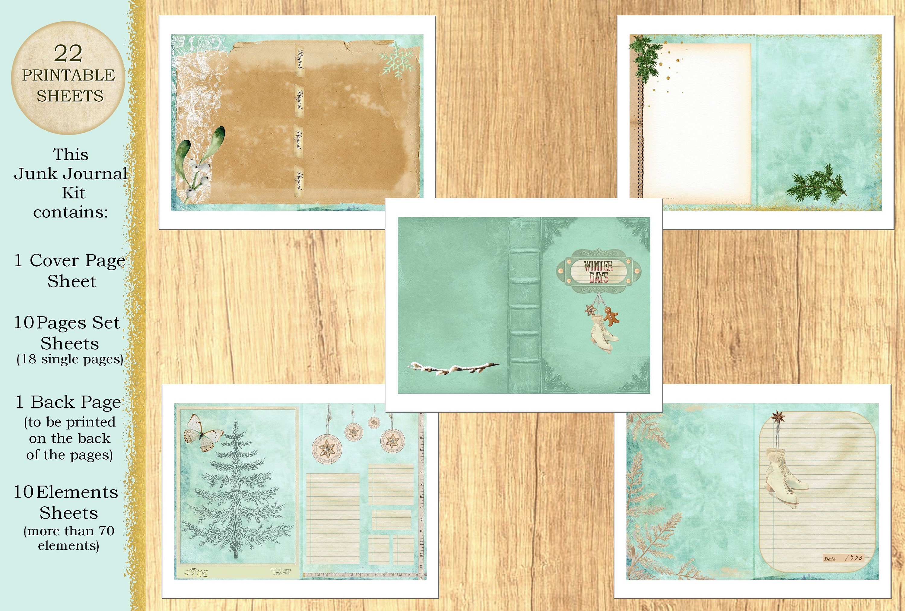 Winter Journal Kit vintage Holiday Junk Journal Instant | Etsy