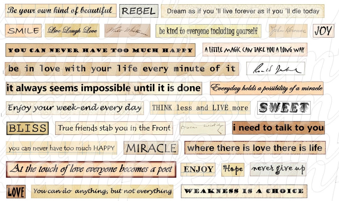Digital Collage Sheet, Digital Phrase Quotes Collage Sheet Instant ...