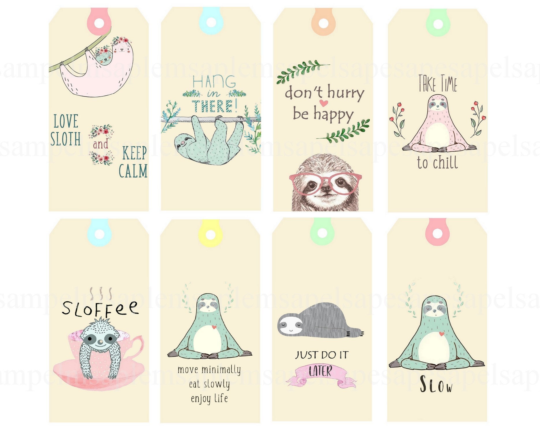 Sloth Tags Printable Gift Tags Hang Tags Journaling Journal Craft Hobby ...