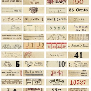 Vintage Number Labels, Junk Journal, Tags, Random Numbers ...