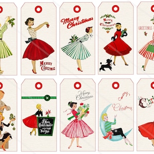 Retro Christmas Tags Printable Gift Tags Hang Tags Journaling Craft ...