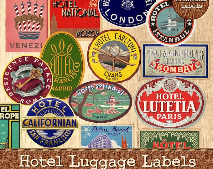 Printable Vintage Luggage Labels Kit 2 | 50 Vintage Hotel Labels ...