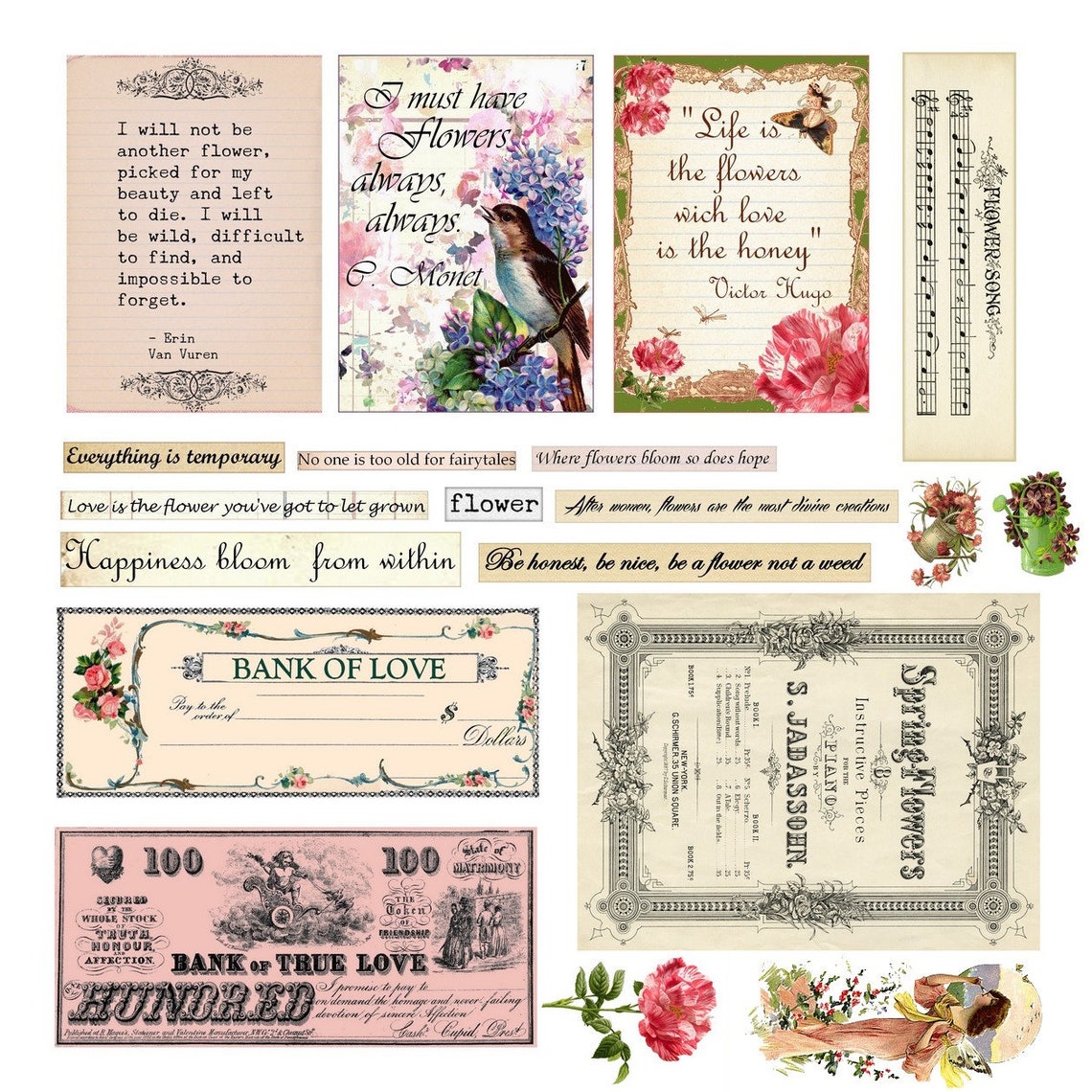 Spring Garden Printable Journal Kit | Shabby Chic 5x7 Journal Pages for ...