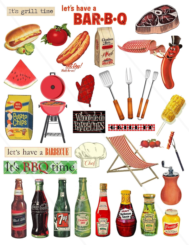 Barbecue Clip Art Vintage Retro Mid Century Digital Collage Sheet ...