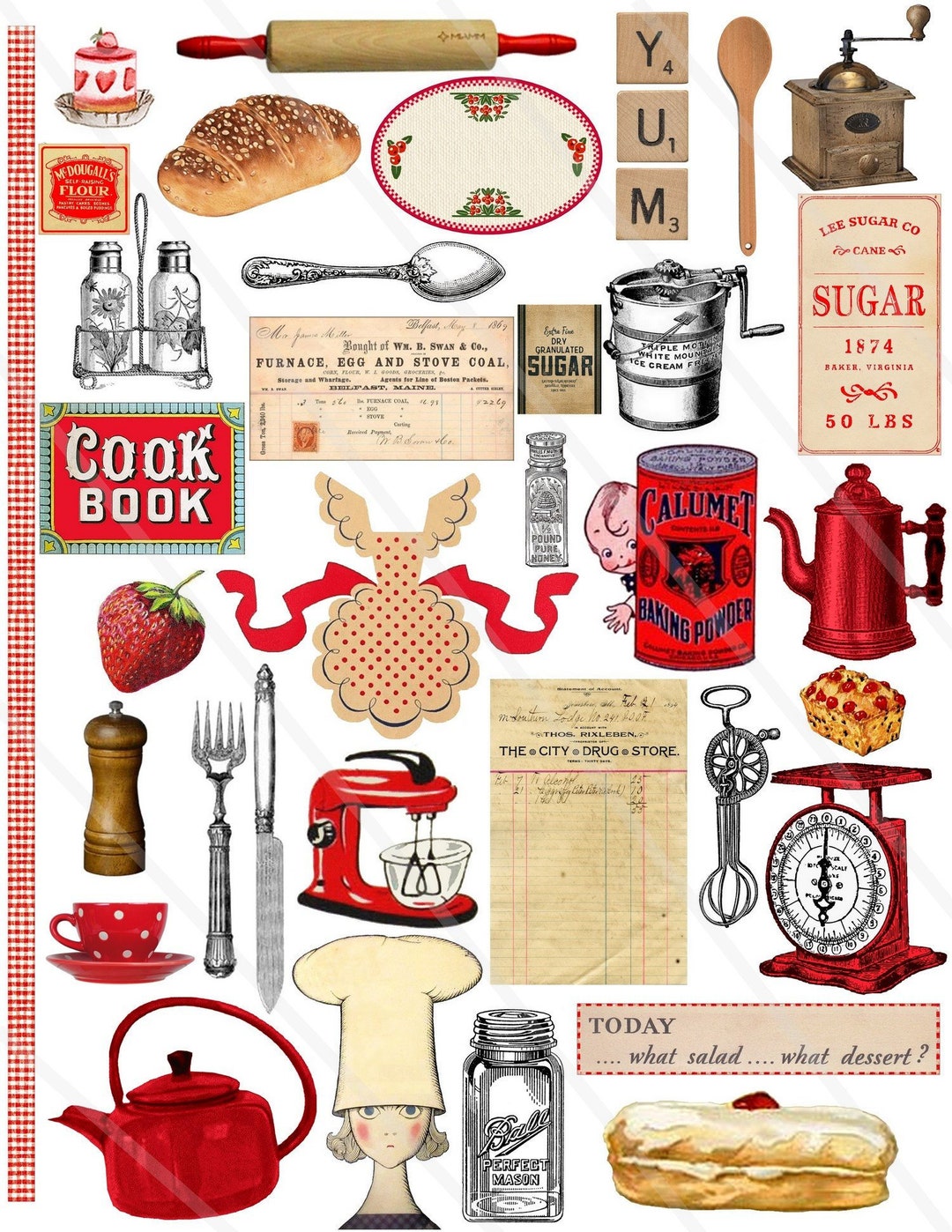 Retro Cooking Clip Art Vintage Kitchenware Clipart Digital Collage ...