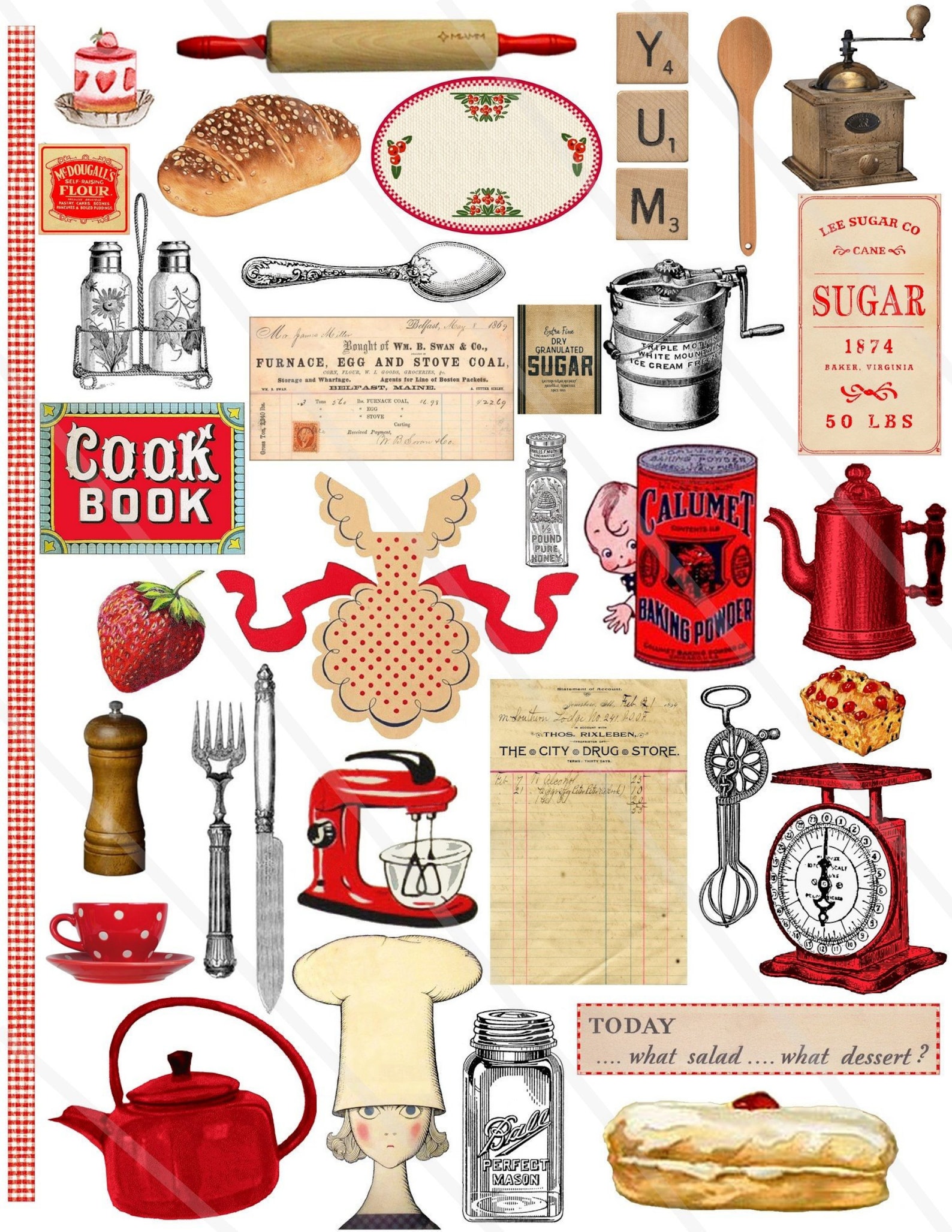 Retro Cooking Clip Art Vintage Kitchenware Clipart Digital Collage ...