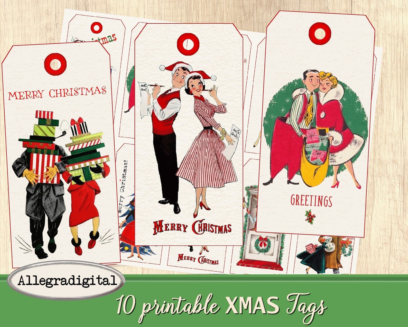 Retro Christmas Tags Printable Gift Tags Hang Tags Journaling Mid ...