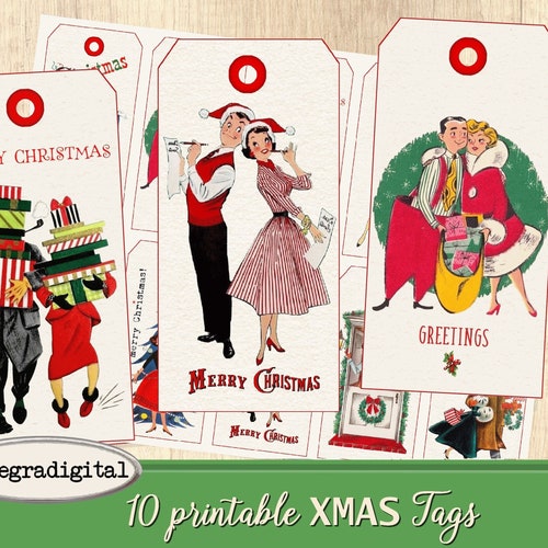 Retro Christmas Tags Printable Gift Tags Hang Tags Journaling - Etsy