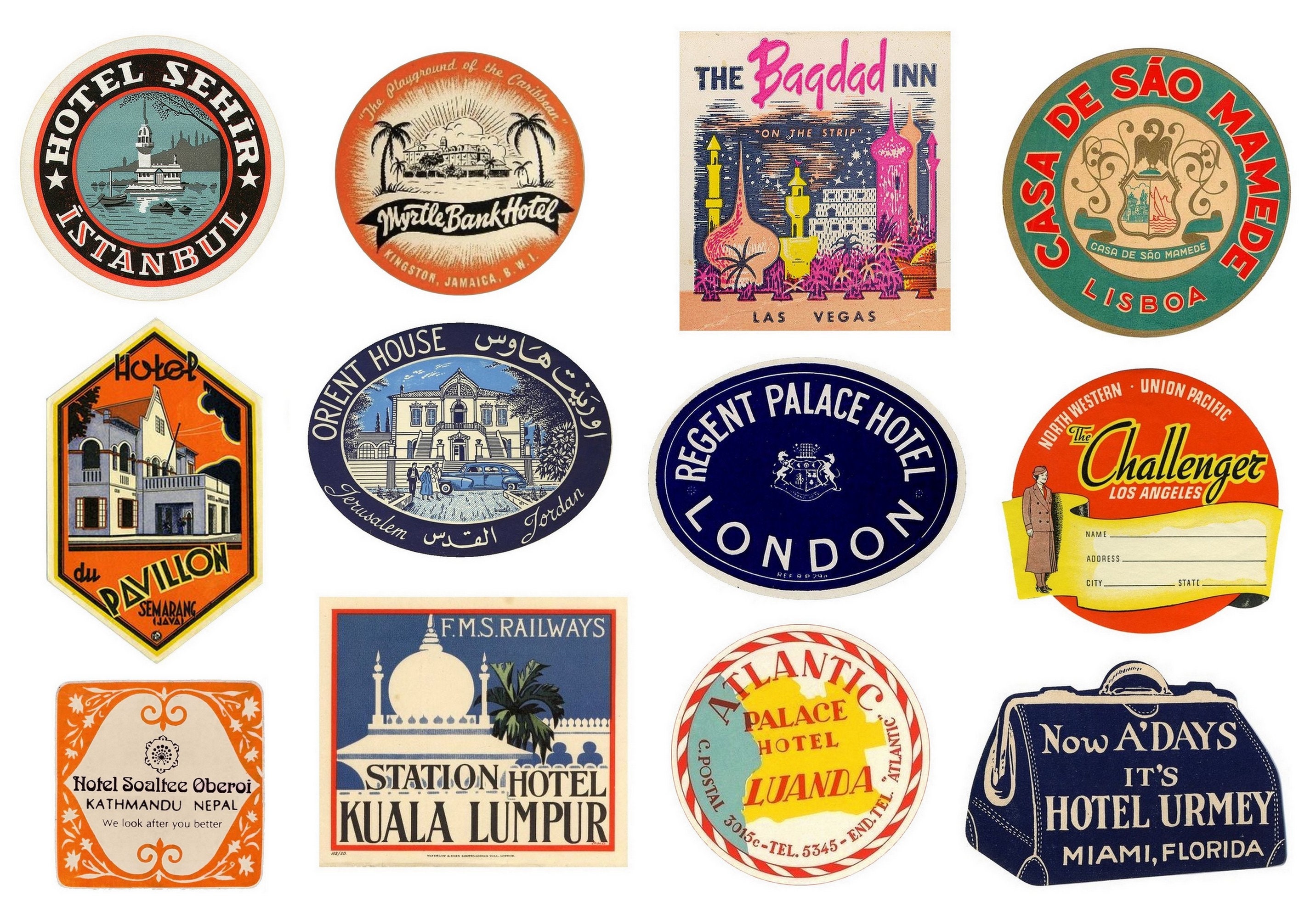 Printable Vintage Hotel Luggage Labels Digital Collage Sheet Travel ...