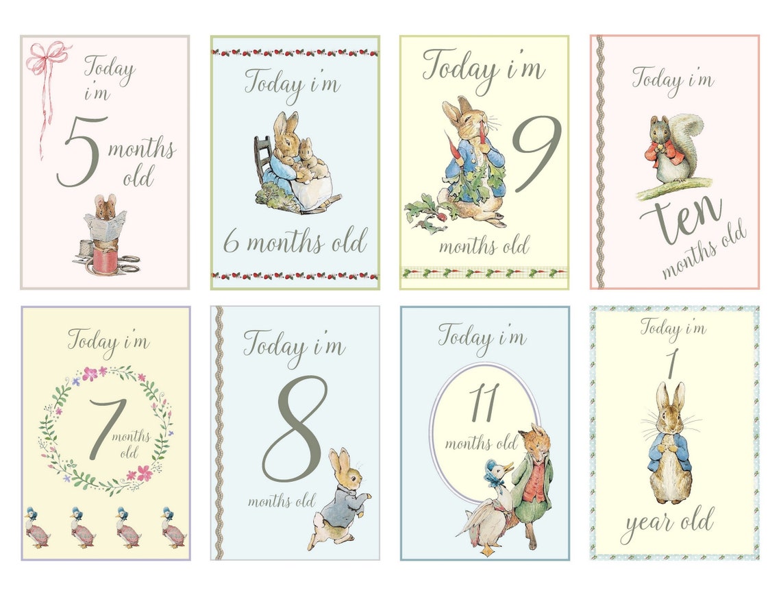 Peter Rabbit Baby Milestone Cards, Printable Baby Steps Cards Milestone ...