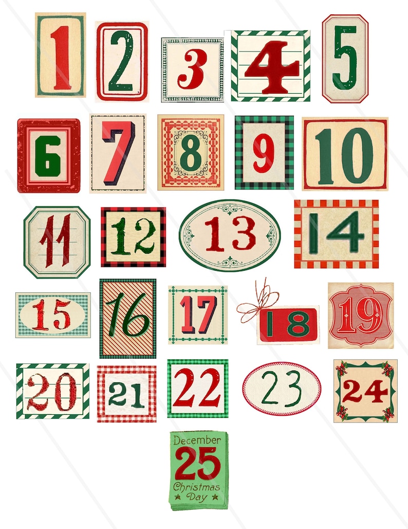 Vintage Christmas Number Labels Junk Journal Tags Random - Etsy