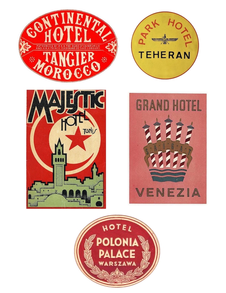 Printable Vintage Hotel Luggage Labels Digital Collage Sheet Travel ...