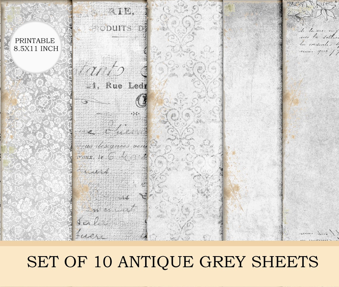 Antique Grey Paper Pack, Junk Journal, Scrapbook Paper, Printable Paper ...