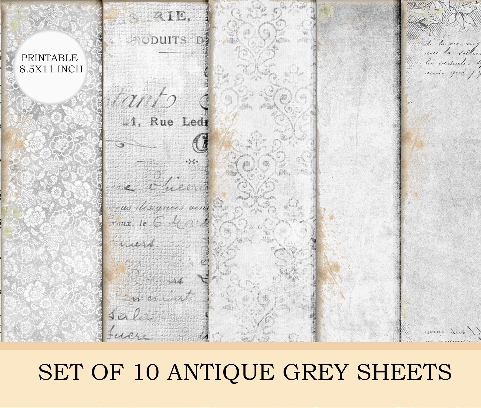 Antique Grey Paper Pack, Junk Journal, Scrapbook Paper, Printable Paper ...