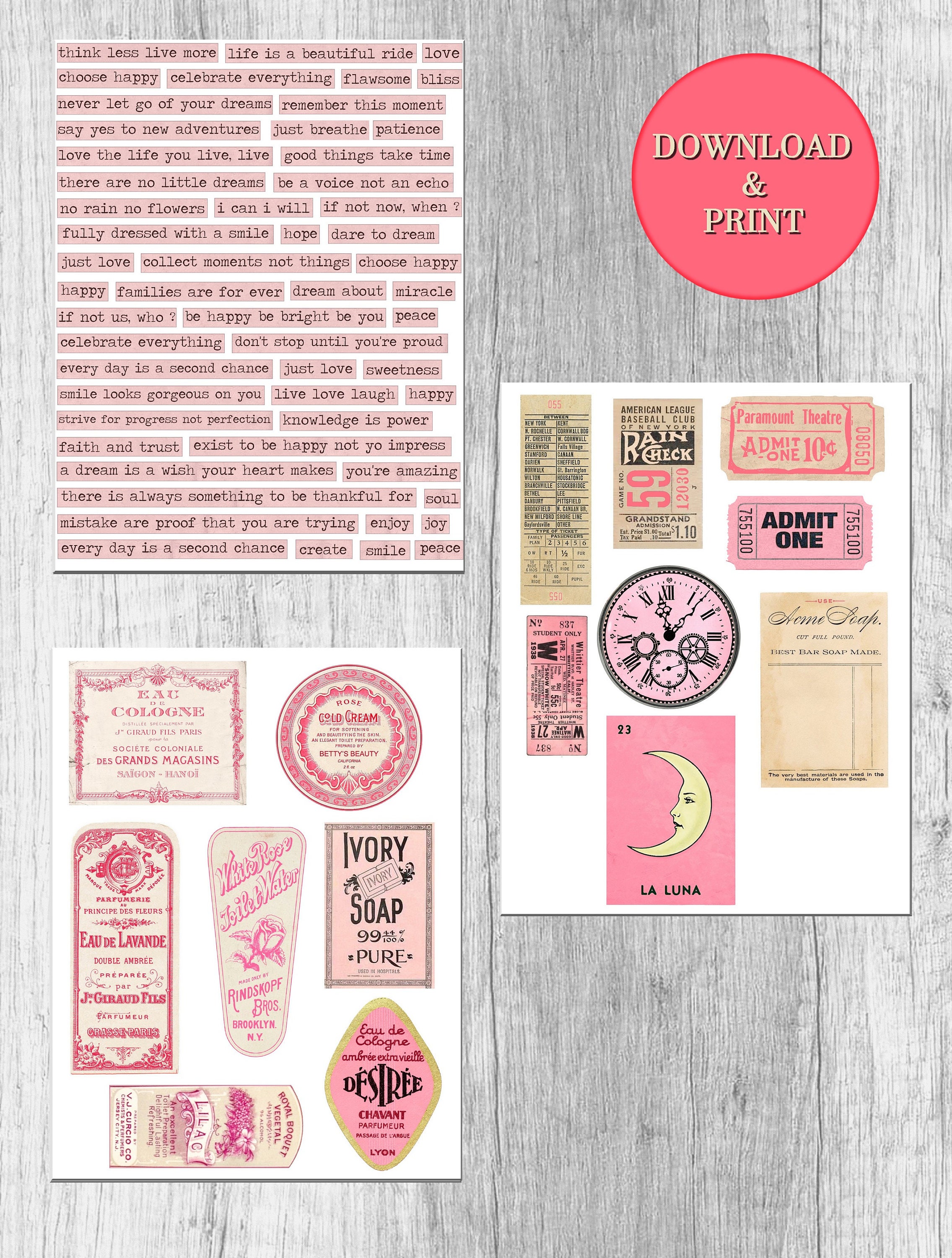 Pink Ephemera Pack Instant Download Printable Digital - Etsy