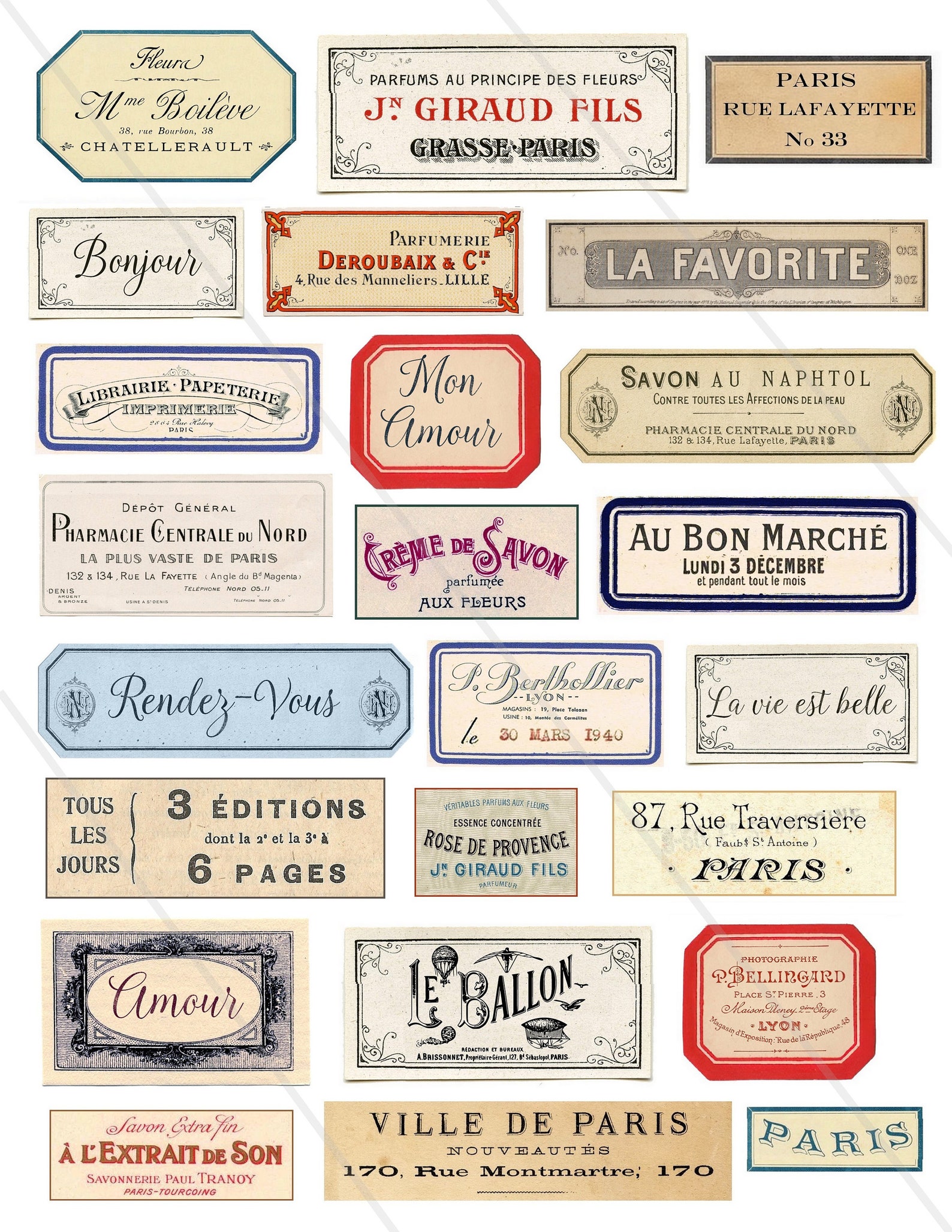 JUNK FRENCH Journal Labels Kit Printable Vintage Mini Ephemera Journal ...
