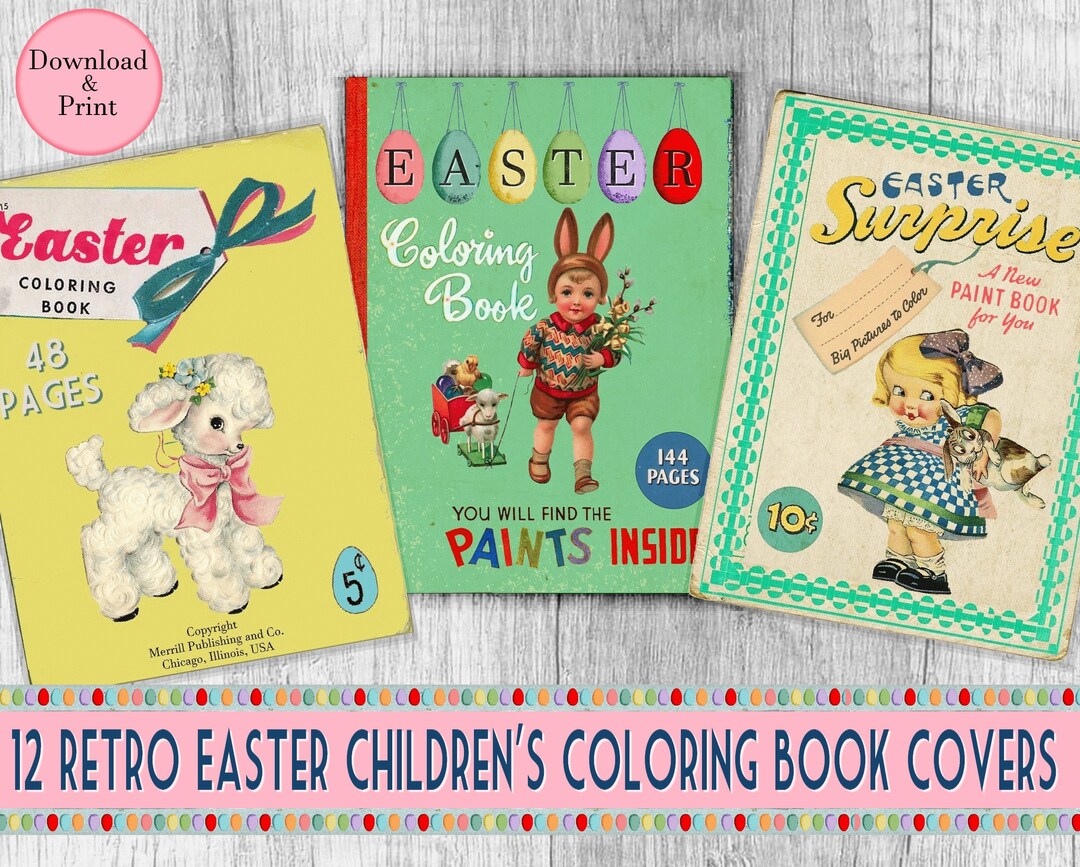 Retro Easter Printable Children's Coloring Book Covers – Vintage ...