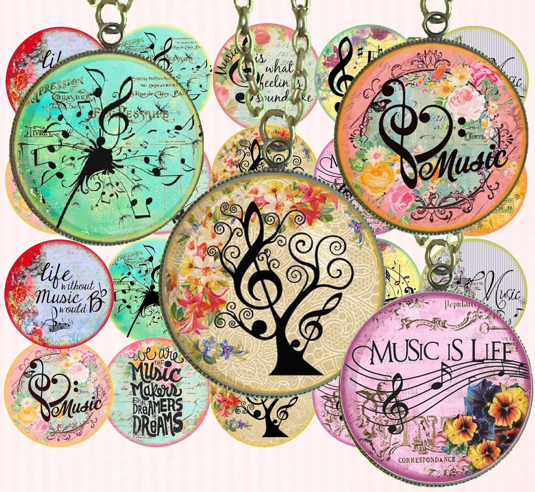 Digital Collage Sheet Circles Music Treble Clef Score, Digital ...