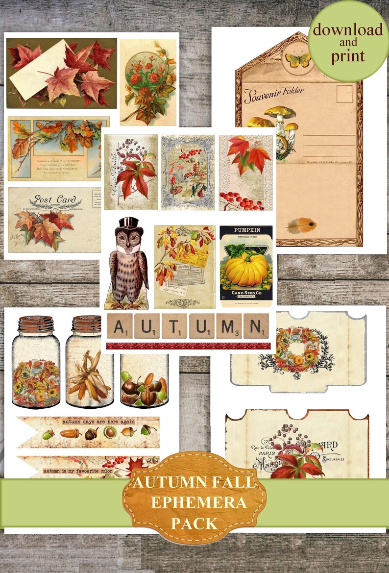 Jfall Junk Journal Supplies, Fall Ephemera Pack Fall Post Card, Tag ...